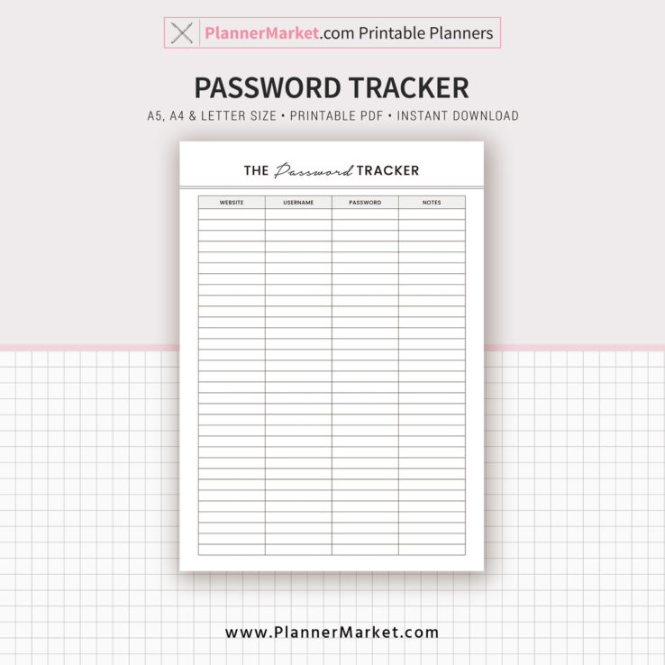 Password Tracker, A5, A4, Letter Size, Printable Planner, Planner ...