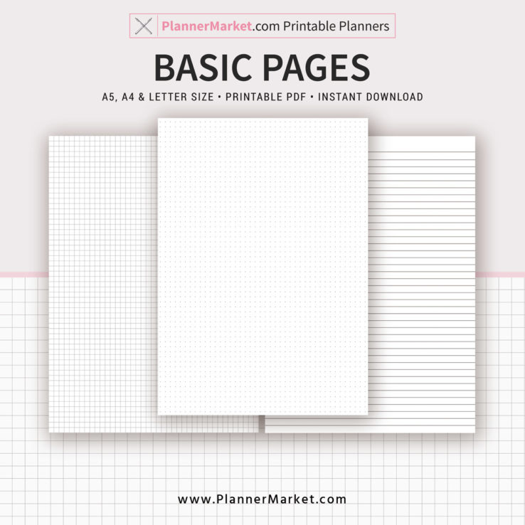 Basic Pages, Dot Grid, Grid, Lined Paper, Notebook, A4, Letter Size, A5 ...