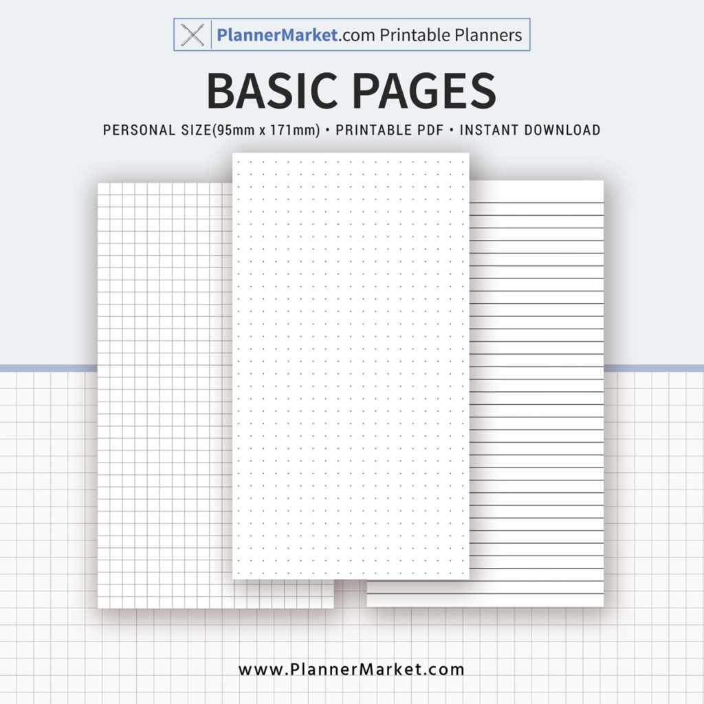 Basic Page Printable, Dot Grid, Grid, Lined Paper, Personal Size ...