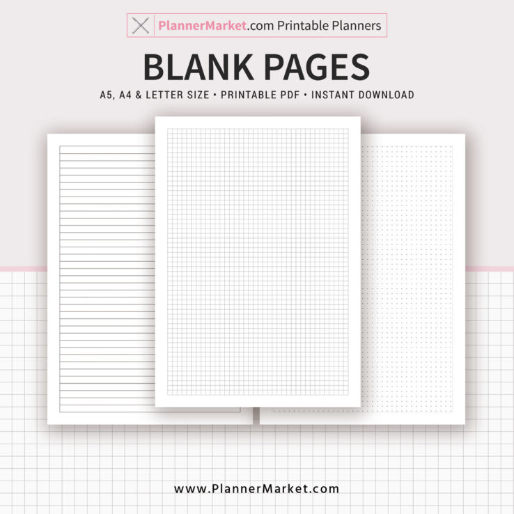 Blank Pages, Planner Inserts, A5, A4, Letter Size, Printable Planner ...