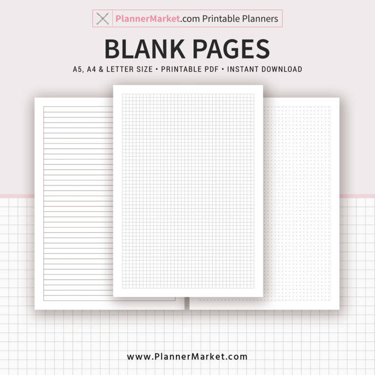 Blank Pages, Planner Inserts, A5, A4, Letter Size, Printable Planner ...