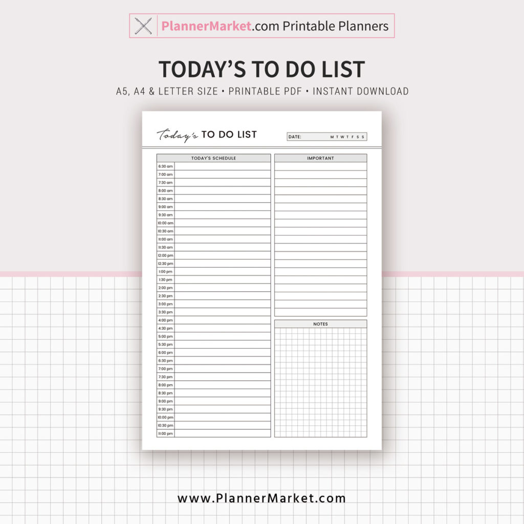 Daily Planner, Daily Schedule, A5, A4, Letter Size, Printable Planner ...