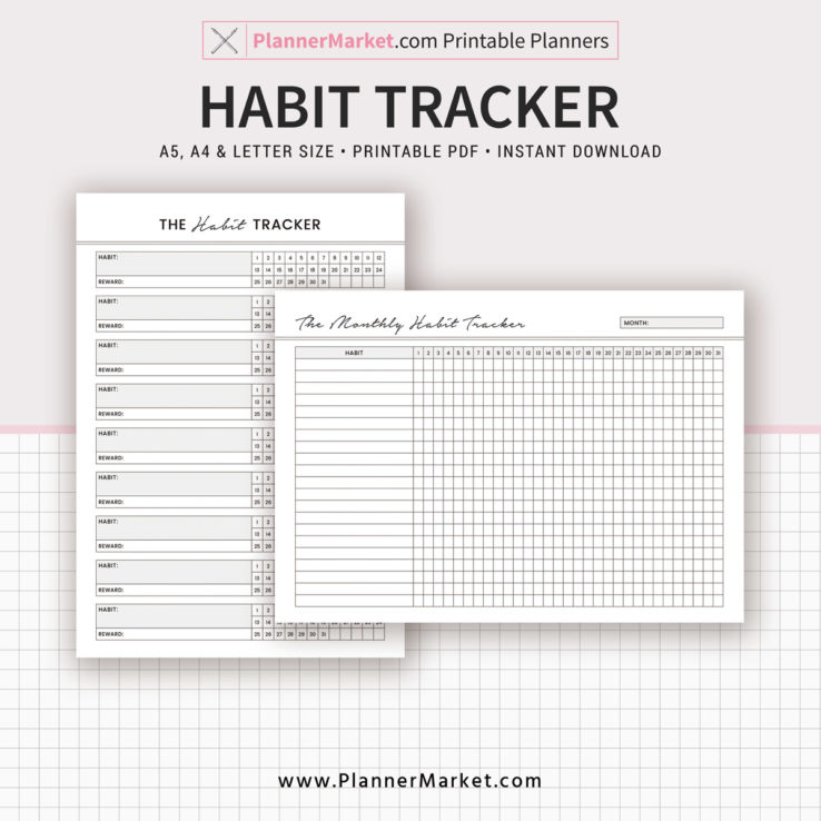 Habit Tracker, Monthly Habit Tracker, A5, A4, Letter Size, Planner ...