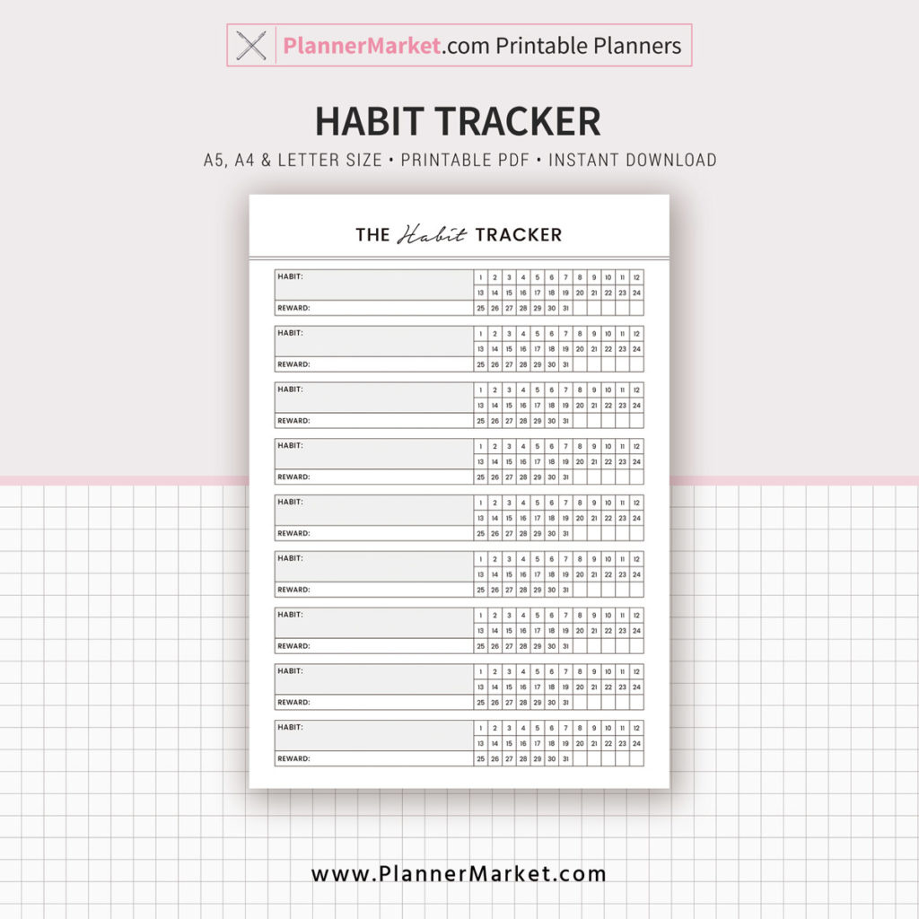 Habit Tracker, Monthly Habit Tracker, A5, A4, Letter Size, Planner ...
