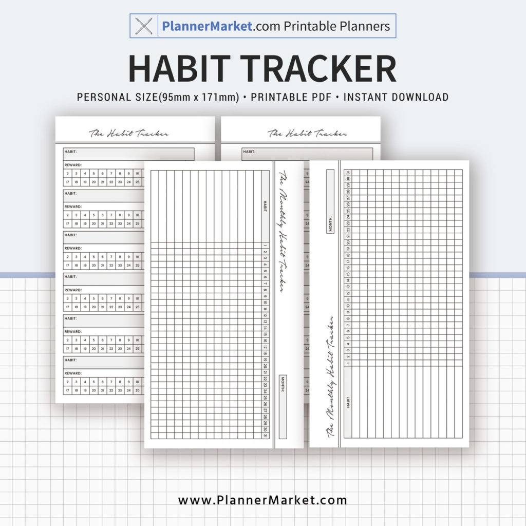Habit Tracker, Monthly Habit Tracker, Planner Pages, Personal Size ...