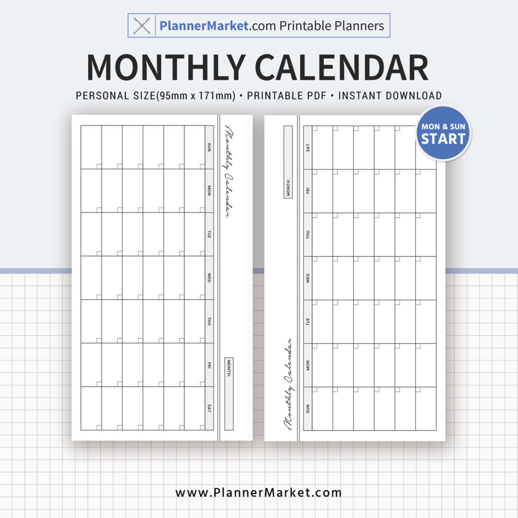 Monthly Calendar, Monthly Planner, Planner Inserts, Personal Size ...