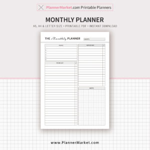 Monthly Planner, Monthly Calendar, A5, A4, Letter Size, Printable ...