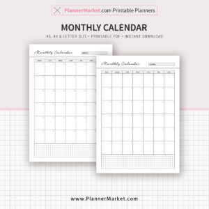 Monthly Planner, Monthly Calendar, A5, A4, Letter Size, Printable ...