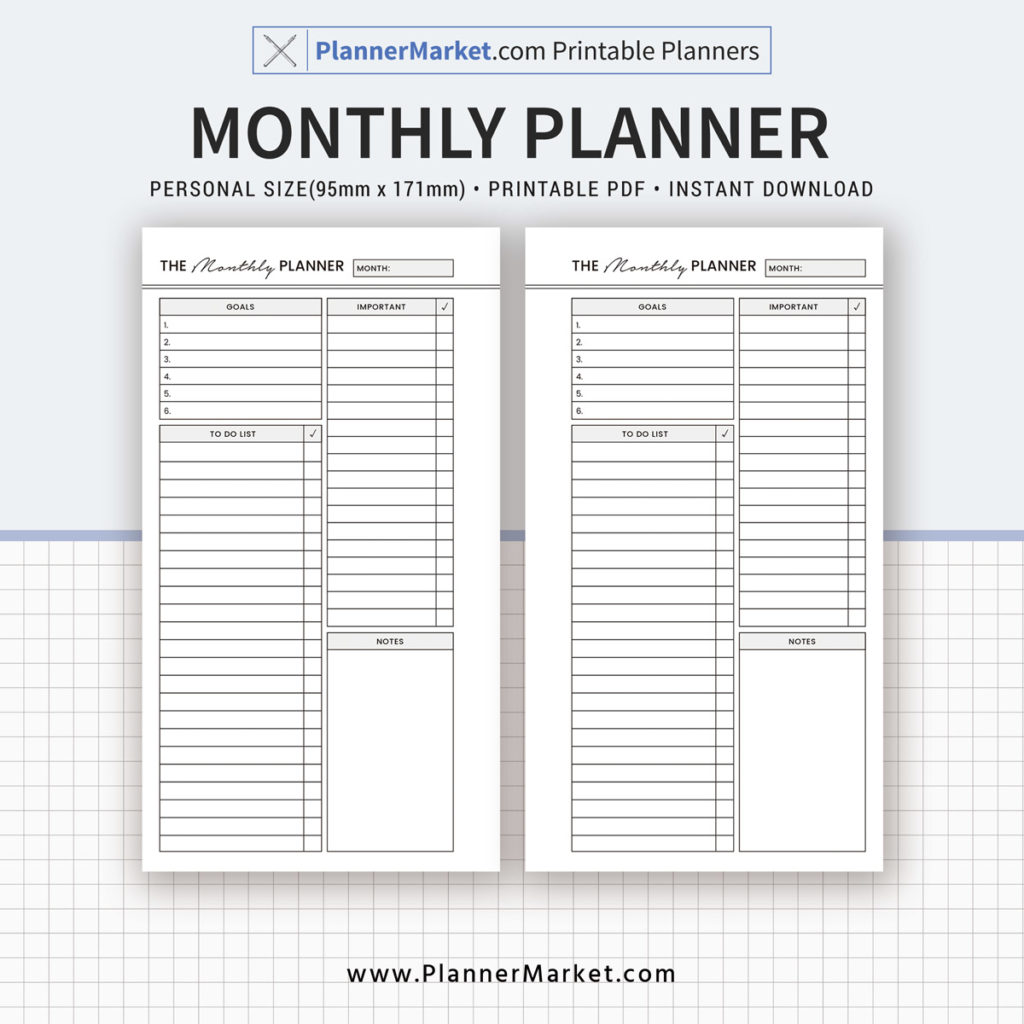 Monthly Planner, Planner Inserts, Personal Size, Planner Refill ...