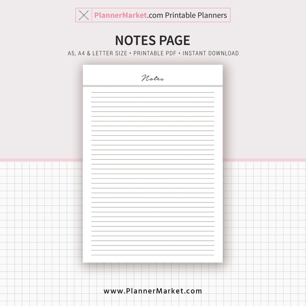 Notes Page, A5, A4, Letter Size, Planner Refill, Planner Inserts ...