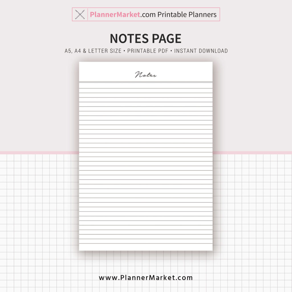 Notes Page, A5, A4, Letter Size, Planner Refill, Planner Inserts ...
