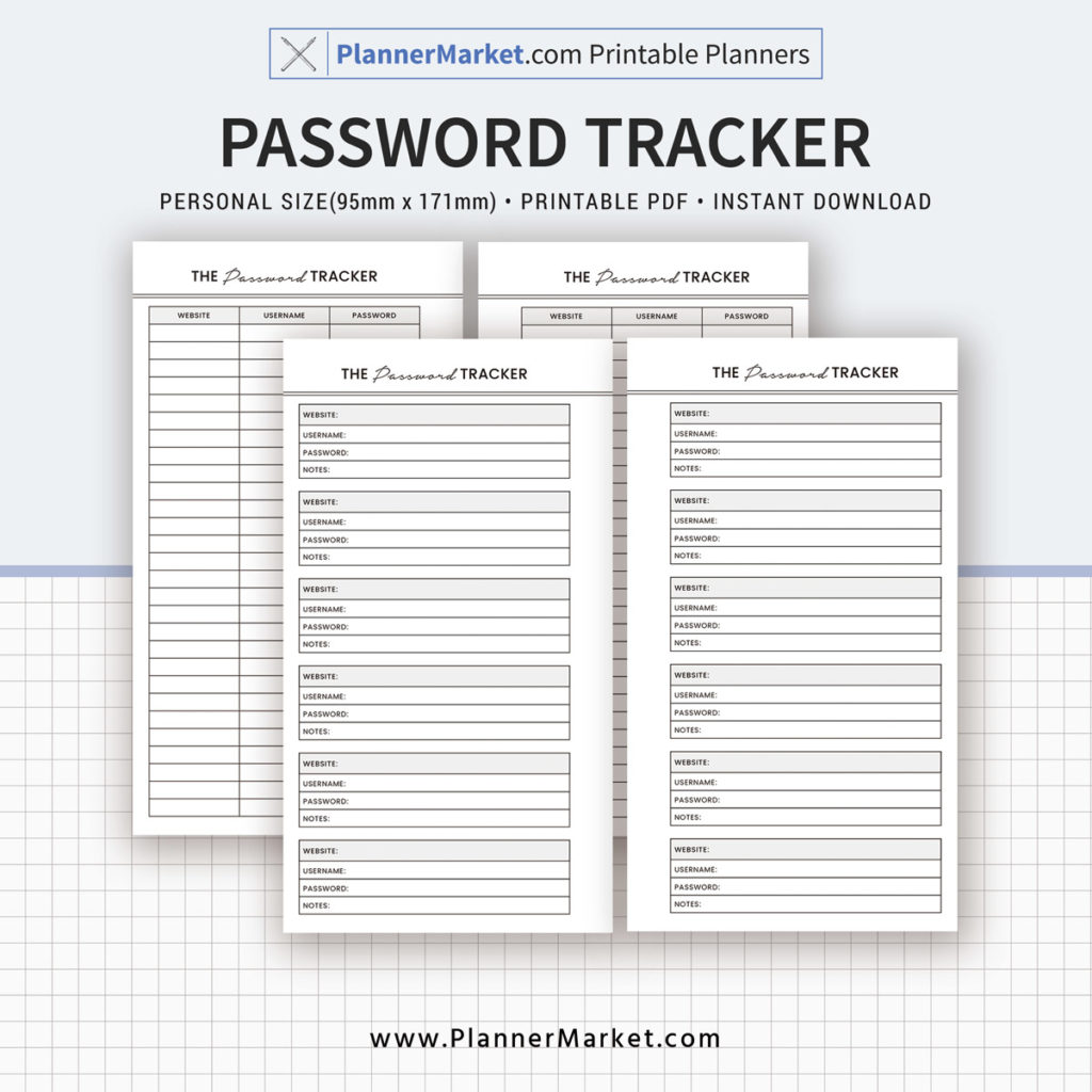 Password Tracker Inserts, Personal Size, Planner Binder, Printable ...