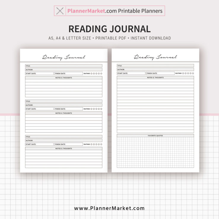 Reading Journal, Books To Read, A5, A4, Letter Size, Printable Planner ...