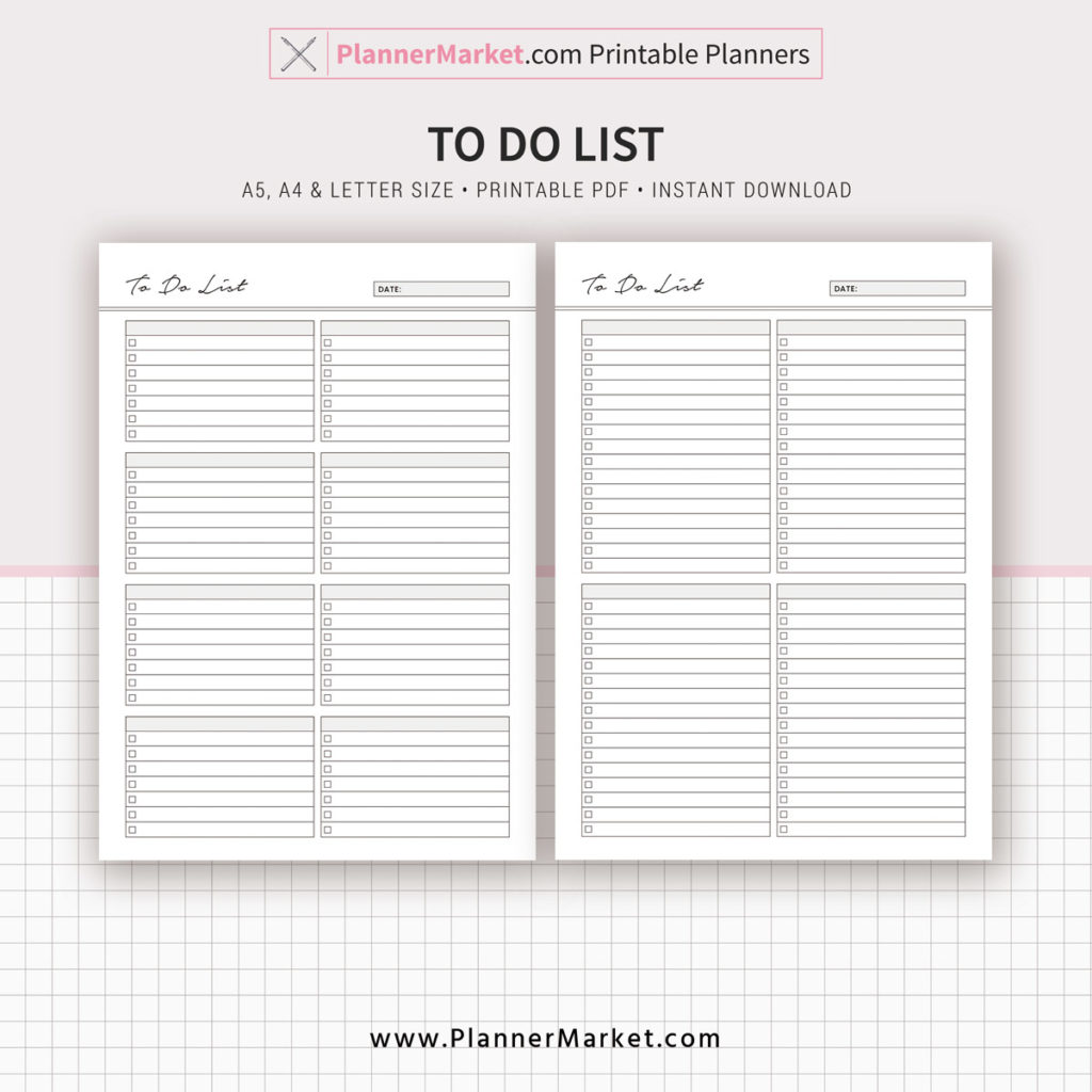 To Do List, A5, A4, Letter Size, Printable Planner Template, Planner ...