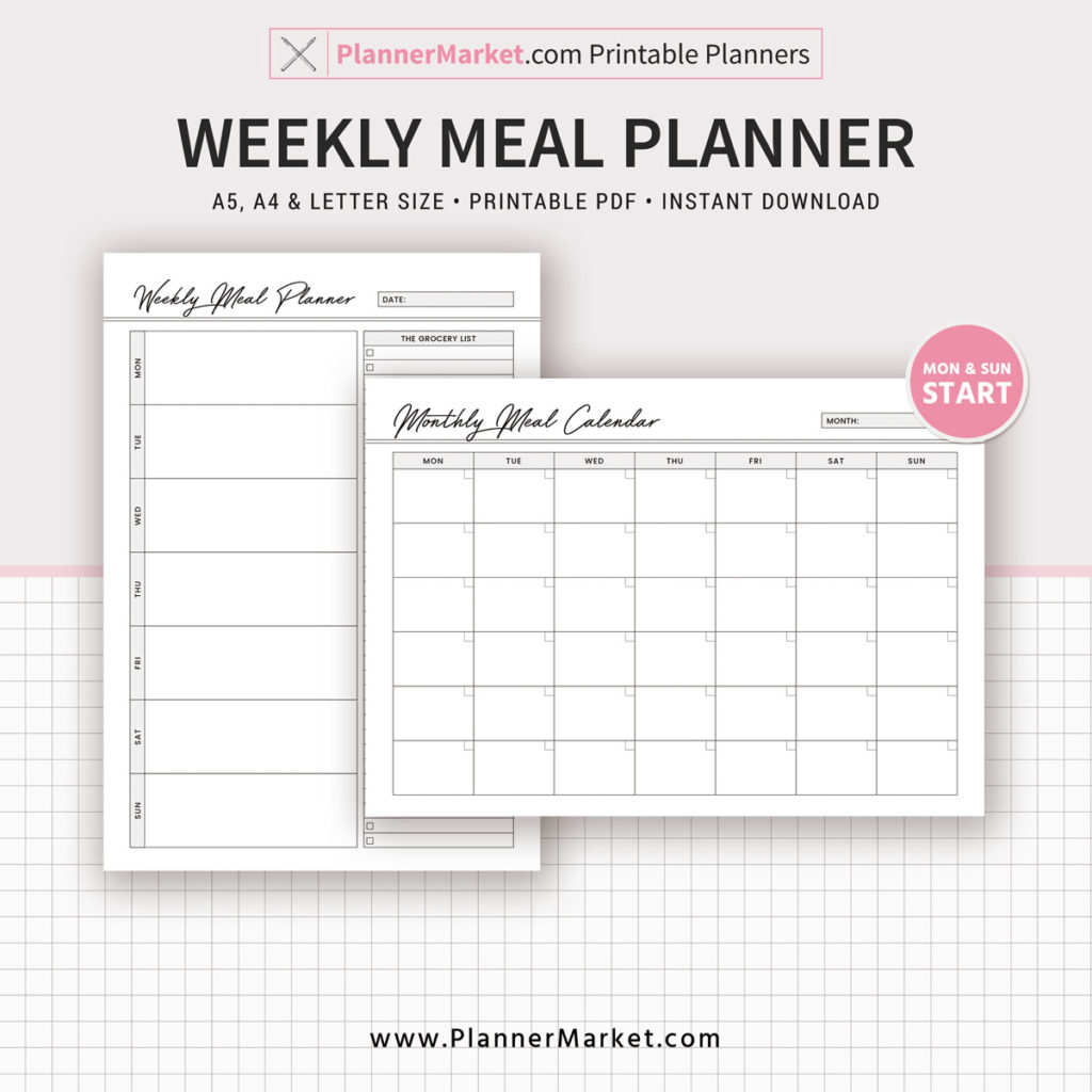 Weekly Meal Planner Inserts, Menu Planner, Monthly Meal Calendar, A5 ...
