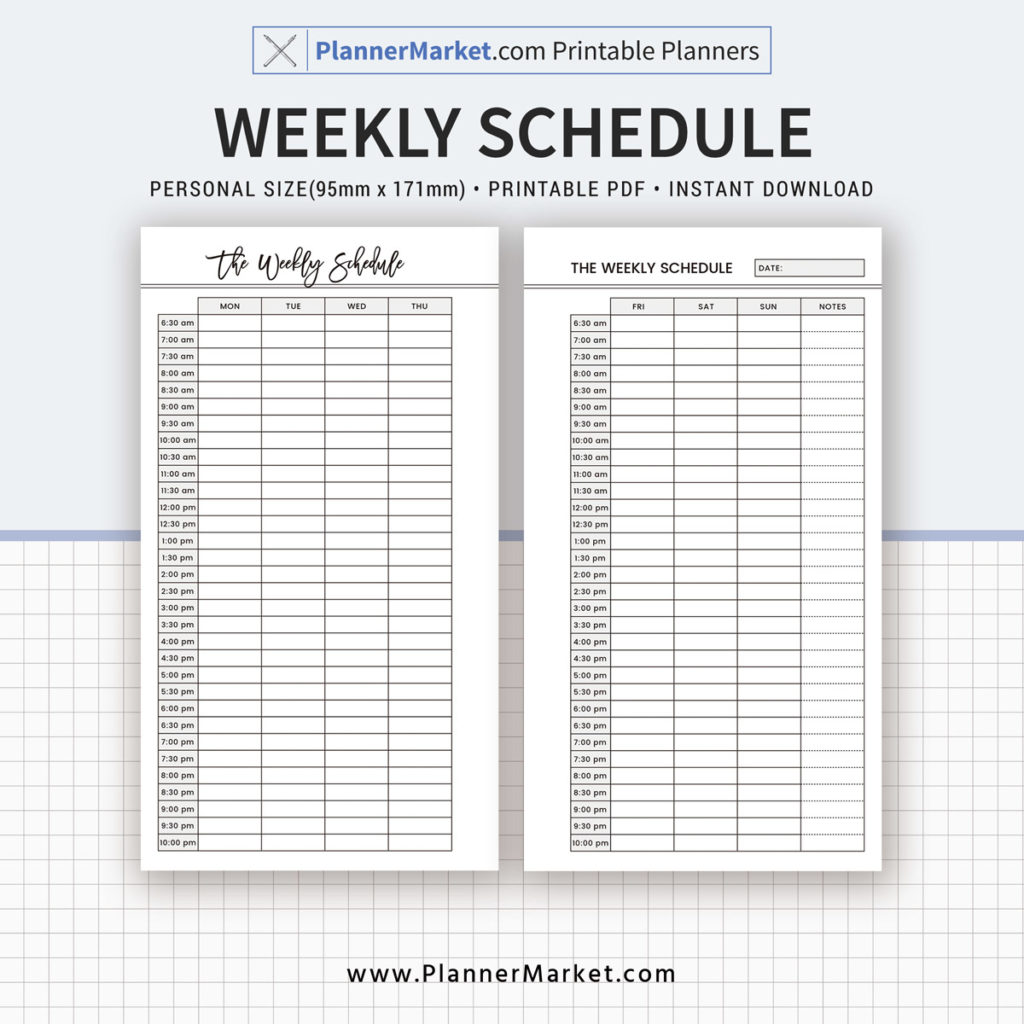 Weekly Schedule Printable, Personal Size Inserts, Planner Refill ...