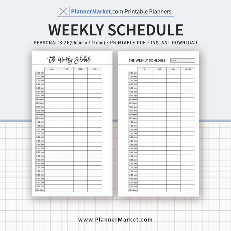 Weekly Schedule Printable, Personal Size Inserts, Planner Refill ...