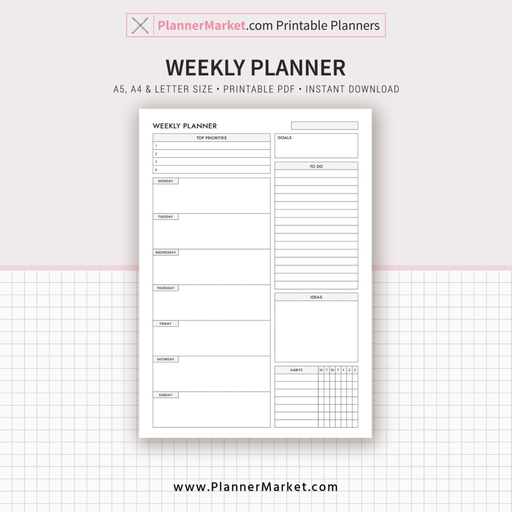 Daily Weekly Monthly Planner, Printable Planner, Filofax A5 Inserts, A5 ...